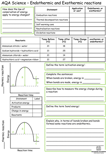 AQA - Chemical and Energy Changes - Endothermic and exothermic ...