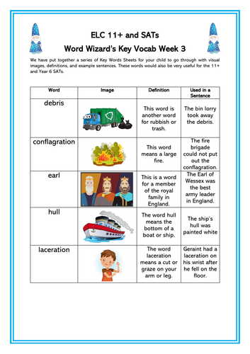 Week Three - Key Vocab Sheet | Teaching Resources