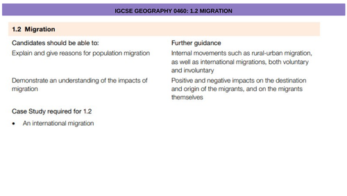 CIE IGCSE GEOGRAPHY 1.2 MIGRATION KNOWLEDGE ORGANISER | Teaching Resources