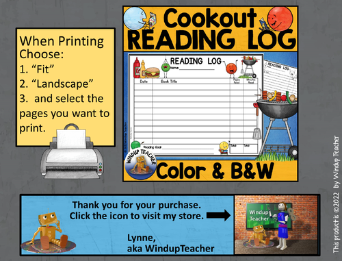 Summer Cookout Reading Log - with or without Parent Signature - Color ...