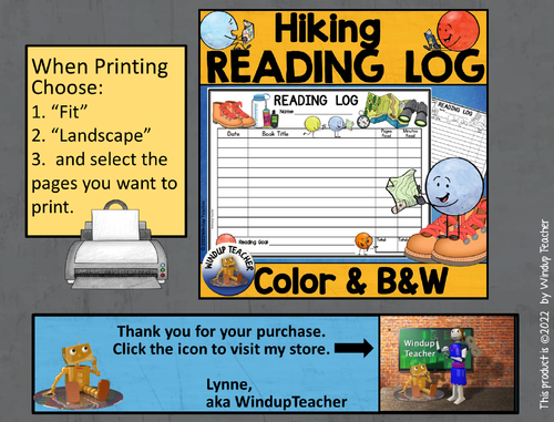 Hiking Summer Reading Log with our without Parent Signature - Color and ...