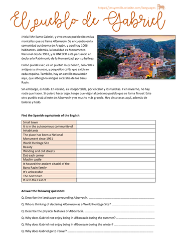 Spanish Reading Comprehension - Towns | Teaching Resources
