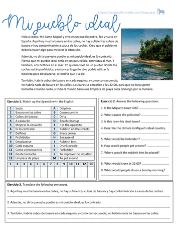 Spanish Reading Comprehension - Ideal town | Teaching Resources