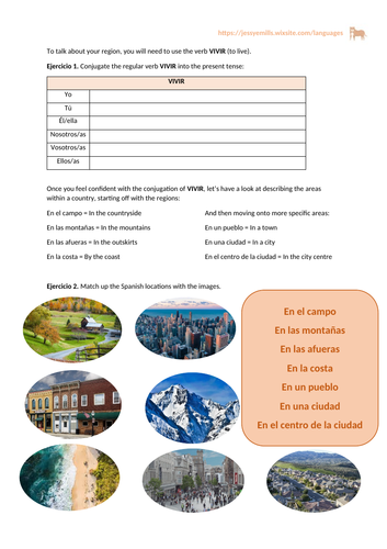 Spanish Worksheet - VIVIR | Teaching Resources