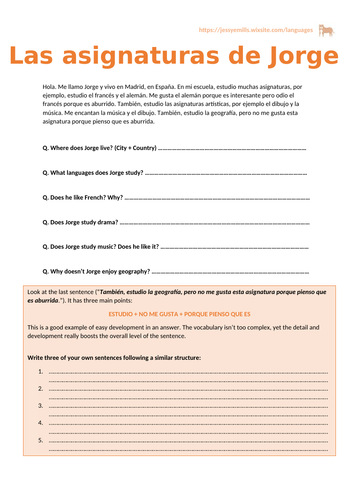 Spanish Reading Comprehension - Subjects | Teaching Resources