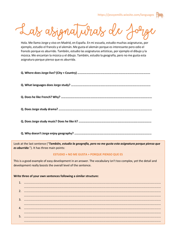 Spanish Reading Comprehension - Subjects | Teaching Resources