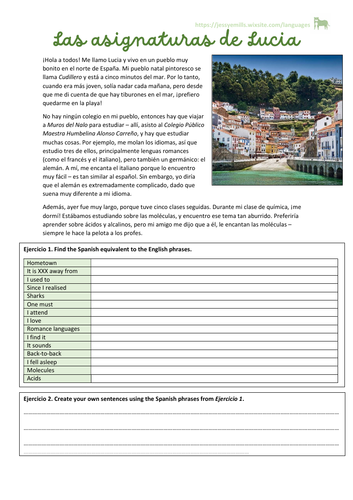 Spanish Reading Comprehension - Subjects | Teaching Resources