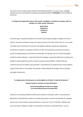 GCSE Spanish Writing | Teaching Resources