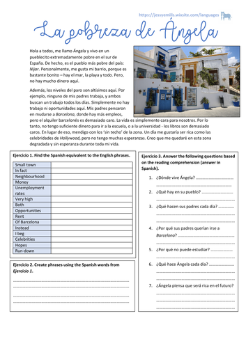 Spanish Reading Comprehension - Poverty | Teaching Resources