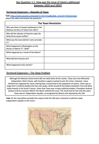 CIE AS History USA Topic 1 Work Booklet - Causes of the Civil War ...