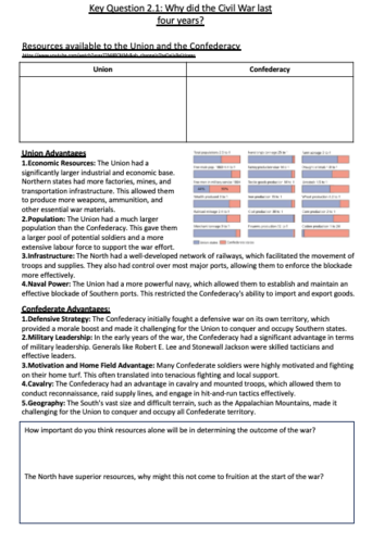 CIE AS History USA Topic 2 Work Booklet - Civil War and Reconstruction ...