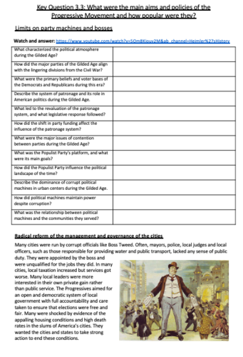 CIE AS History USA Topic 3 Work Booklet - Gilded Age and Progressive ...