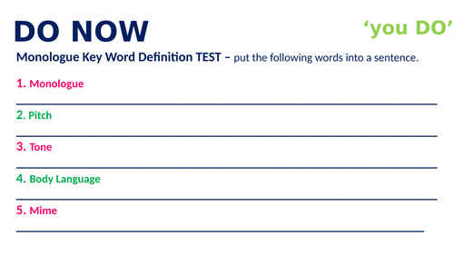 Monologue (Mr Nixon) Key Drama Skills | Teaching Resources