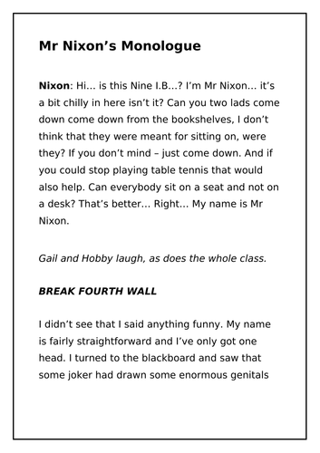 Monologue (Mr Nixon) Key Drama Skills | Teaching Resources