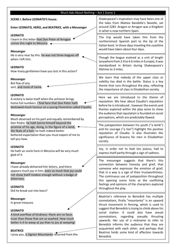Much Ado About Nothing Act 1 Scene 1 Fully Annotated | Teaching Resources