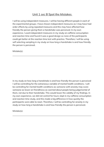 Unit 1 sec B 15 Mark Guidance (OCR Psychology) | Teaching Resources