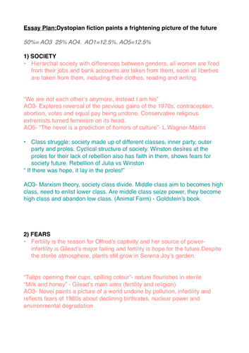 Essay Plan: Dystopian fiction paints a frightening picture of the ...