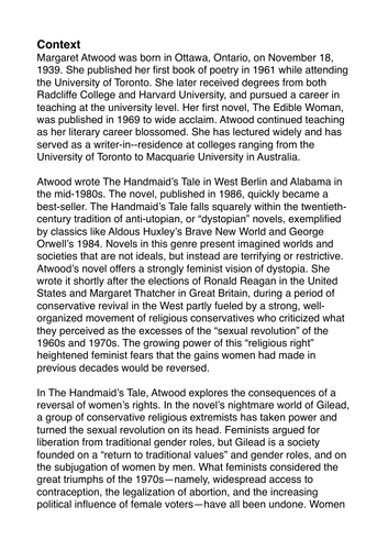 Handmaid's Tale Context | Teaching Resources