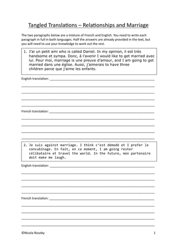 Tangled Translation - Relationships and Marriage | Teaching Resources