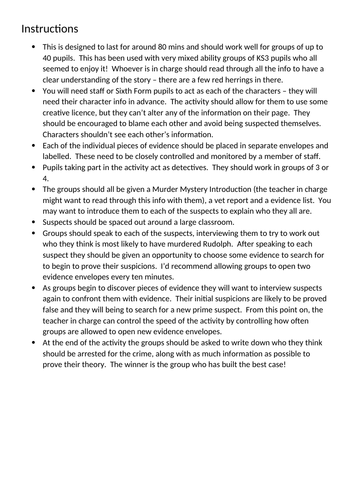 A Festive Christmas Murder Mystery | Teaching Resources