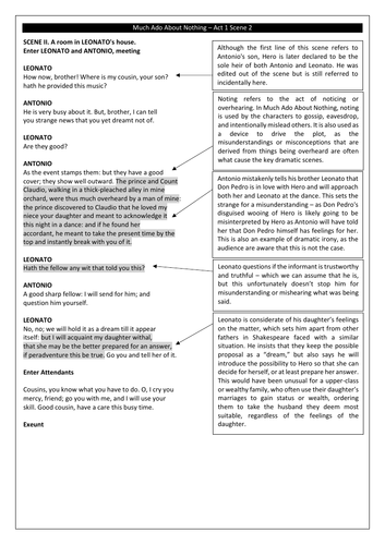 Much Ado About Nothing Act 1 Scene 2 Fully Annotated | Teaching Resources