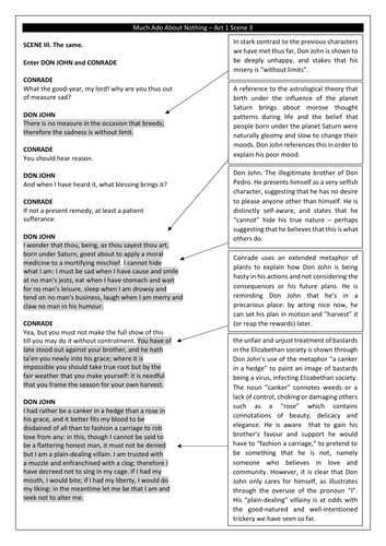 Much Ado About Nothing Act 1 Scene 3 Fully Annotated | Teaching Resources