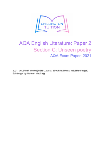 Unseen Poetry: AQA Paper 2, Section C (2021 Exam Paper) | Teaching ...