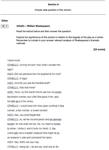 Othello: A Level English Literature (AQA Spec B) Section A | Teaching ...