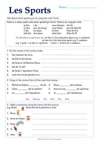 French Sports - Les Sports - Vocabulary and Grammar - Jouer et Faire ...