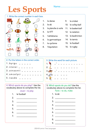 French Sports - Les Sports - Vocabulary and Grammar - Jouer et Faire ...