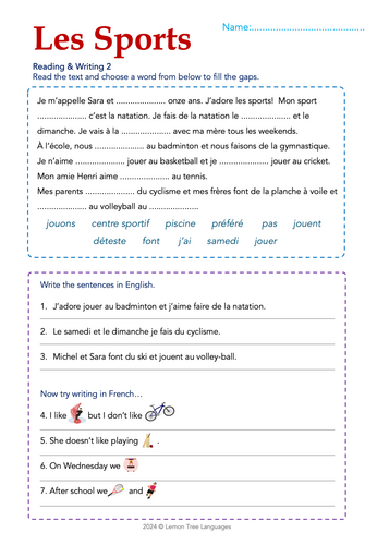 French Sports - Les Sports - Vocabulary and Grammar - Jouer et Faire ...