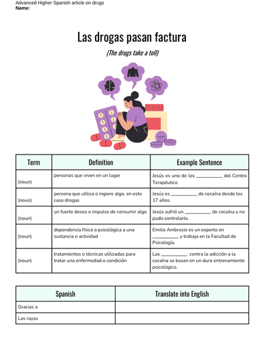 Advanced Higher AH Spanish Reading Las Drogas | Teaching Resources