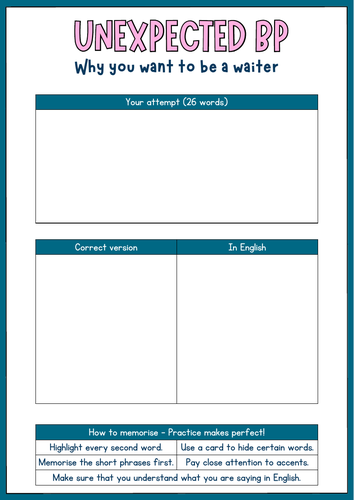 N5 French Unexpected Bullet Points Writing book | Teaching Resources