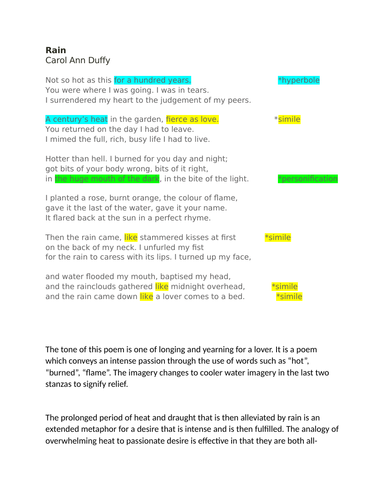 "Rain" poetry anthology OCR ENGLISH LITERATURE A LEVEL: Carol Ann Duffy ...