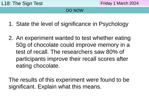 L18: Sign Test - Research Methods - AQA Psychology | Teaching Resources