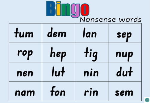 KINDERGARTEN/PREP NONSENSE words bingo - DIBELS words | Teaching Resources