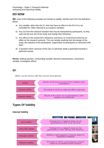 L20: Assessing Validity - Research Methods - AQA Psychology | Teaching ...