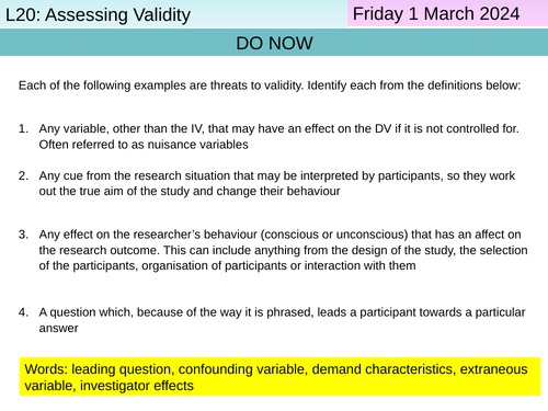 L20: Assessing Validity - Research Methods - AQA Psychology | Teaching ...