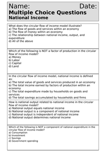 A Level Economics - Worksheets - Theme 2 - National Income | Teaching ...