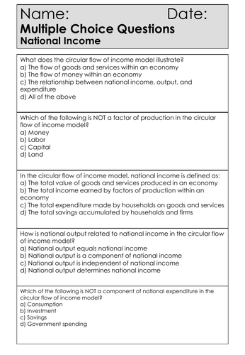 A Level Economics - Worksheets - Theme 2 - National Income | Teaching ...