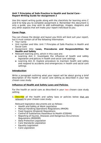 Unit 7 Principles of Safe Practice in Health and Social Care - Report ...
