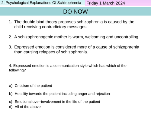 L2: Psychological Explanations - Schizophrenia - AQA Psychology - Paper ...