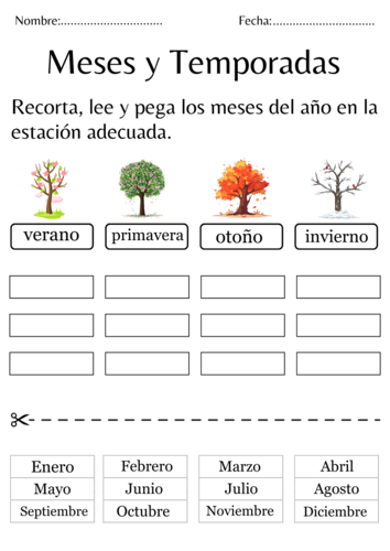 Meses y temporadas imprimibles - months and seasons in spanish worksheet | Teaching Resources