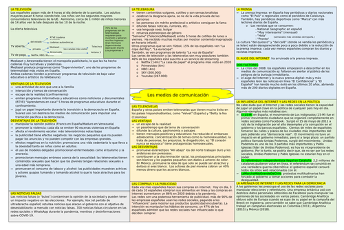 A- Level Spanish Learning mat (paper 3) "Los medios de comunicación ...