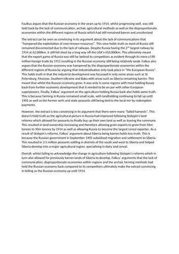 A Level History AQA 1H Tsarist and Communist Russia Essay and Extract ...