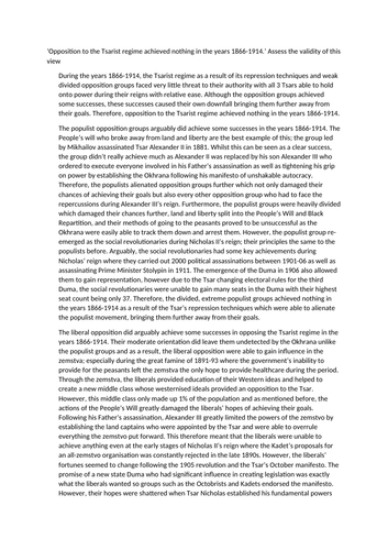 A Level History AQA 1H Tsarist and Communist Russia Essay and Extract ...