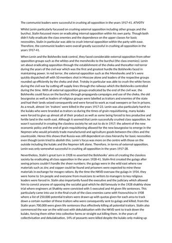 A Level History AQA 1H Tsarist and Communist Russia Essay and Extract ...