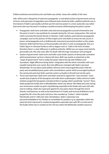 A Level History AQA 1H Tsarist and Communist Russia Essay and Extract ...