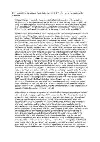 A Level History AQA 1H Tsarist and Communist Russia Essay and Extract ...