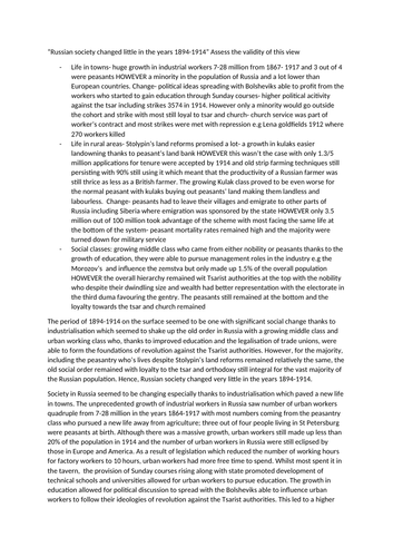 A Level History AQA 1H Tsarist and Communist Russia Essay and Extract ...